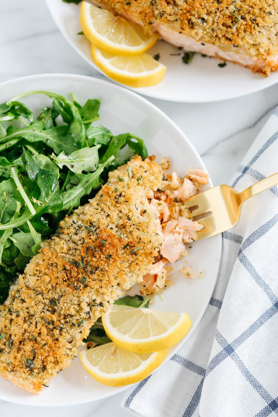 Hummus Crusted Salmon with Lemon Arugula Salad - Eat Yourself Skinny