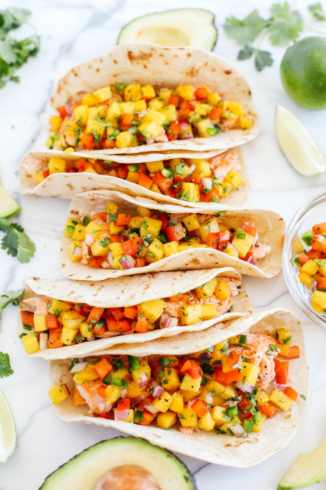 Mango Sriracha Salmon Tacos - Eat Yourself Skinny